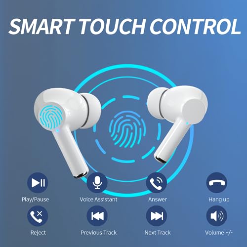 Wireless Earbuds Bluetooth Earbuds 60H Playtime LED Power Display Charging Case Bluetooth 5.3 Headphone with Noise Cancellation Mic, Stereo Sound, IPX5 Ear Buds for iPhone/Samsung/Android/iOS,White