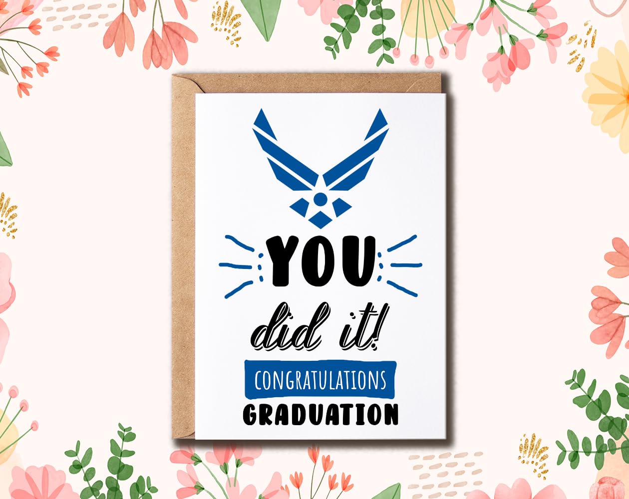 MHSDesigns You Did it congratulations Graduation - Air Force Graduation card - military grad airman - Gift for Air Force - Air Force Card - Card with envelope, White