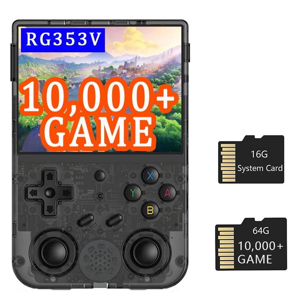 RG353V Emulator Handheld Game Console 10000+ Classic Games 64G Card, 3.5-Inches Display Dual OS Android 11, Linux System Support 5G WiFi 4.2 Bluetooth, RK3566 Chip(RG353V- Dual OS - Black)
