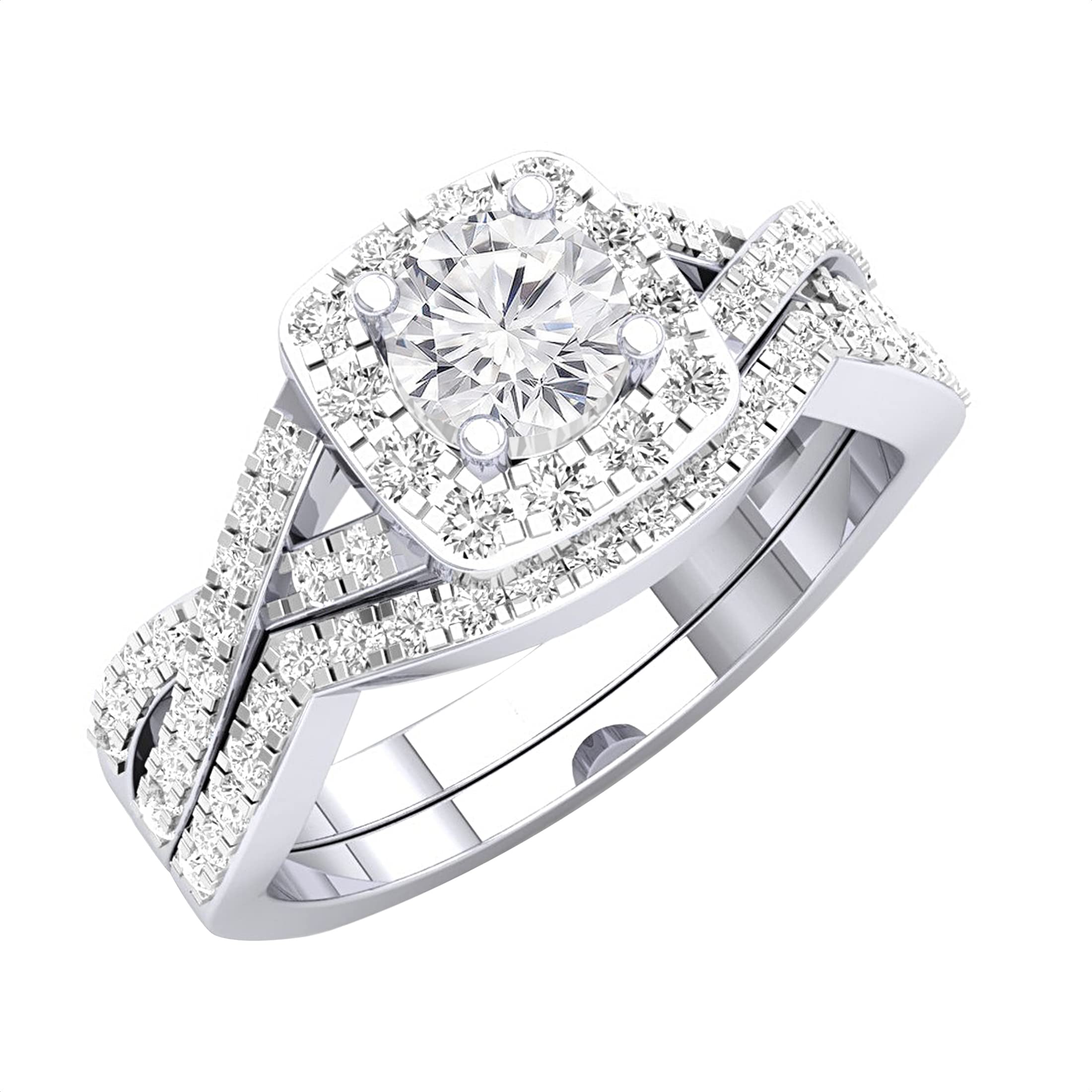 Dazzlingrock Collection 5mm Round White Diamond Swirl Style Halo Engagement Ring Set for Women (Diamond 0.50 ctw, Color I-J, Clarity I1-I2) in 14K White Gold Size 7