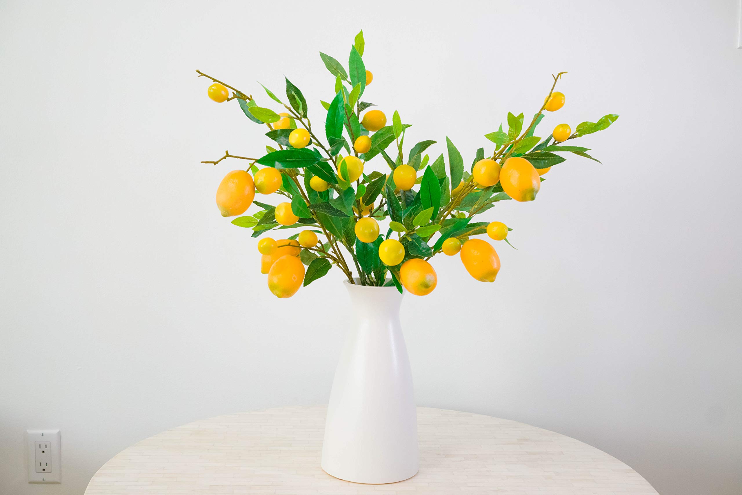 DomainScape 5 Pack Lemon Branch Decor - Artificial Lemon Branch Decoration - Full Unique Display - Large & Small Lemons with Green Leaves. Great for Kitchen, Home, Garden-Farmhouse Style