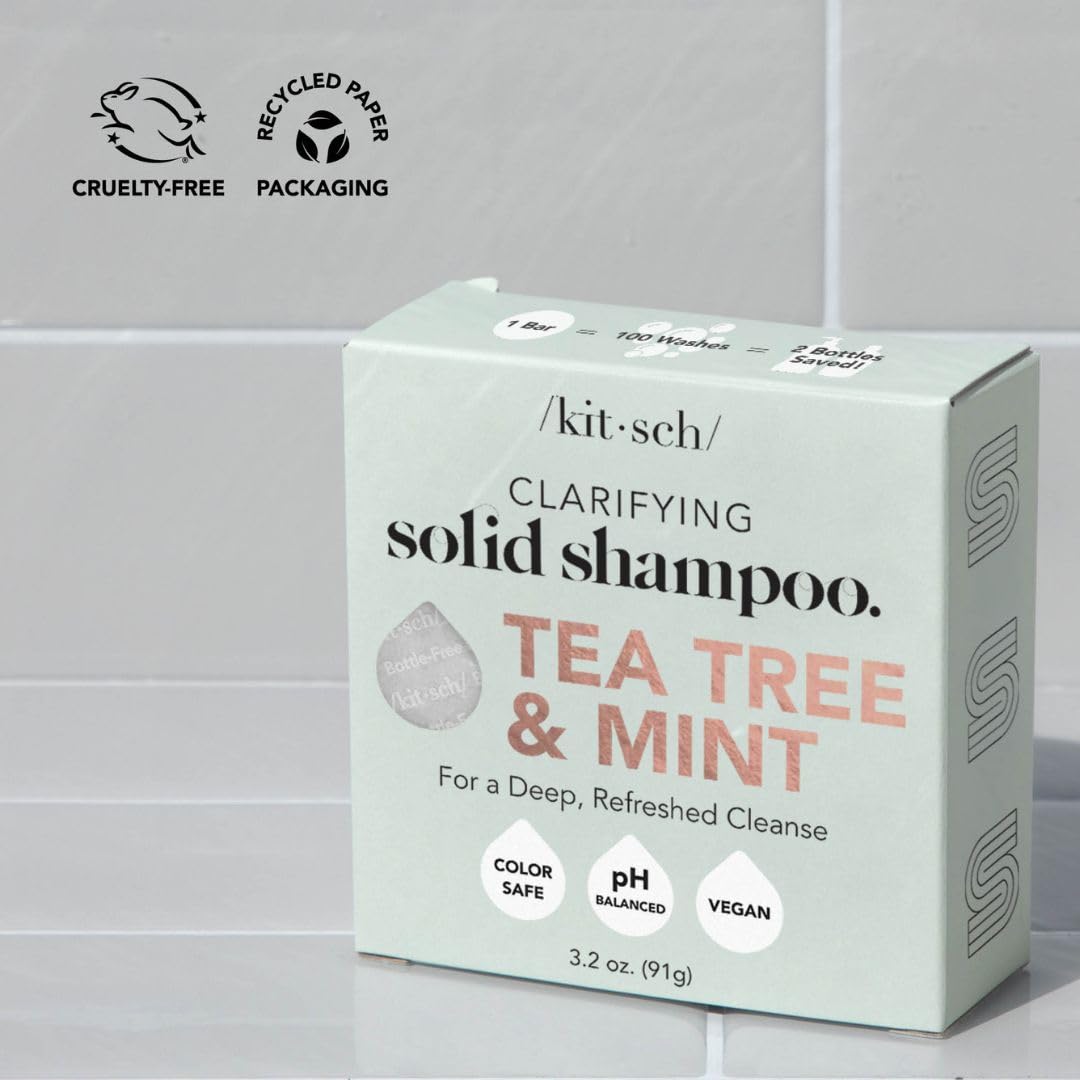 Kitsch Tea Tree & Mint Anti-Dandruff Vegan Shampoo for Itchy Scalp | Made in US | Paraben & Sulfate-Free | 3.2oz