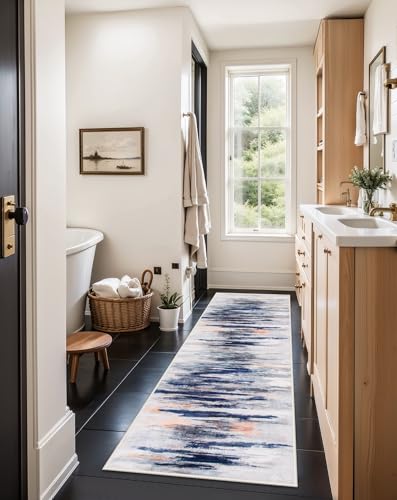 Lahome Abstract Kitchen Runner, 2X6 Soft Washable Runner Rug for Entryway Indoor Stain Resistant Laundry Room Runner, Modern Hallway Runner Rug Non-Slip Carpet Runner for Bedroom(2x6ft,Blue/Multi)