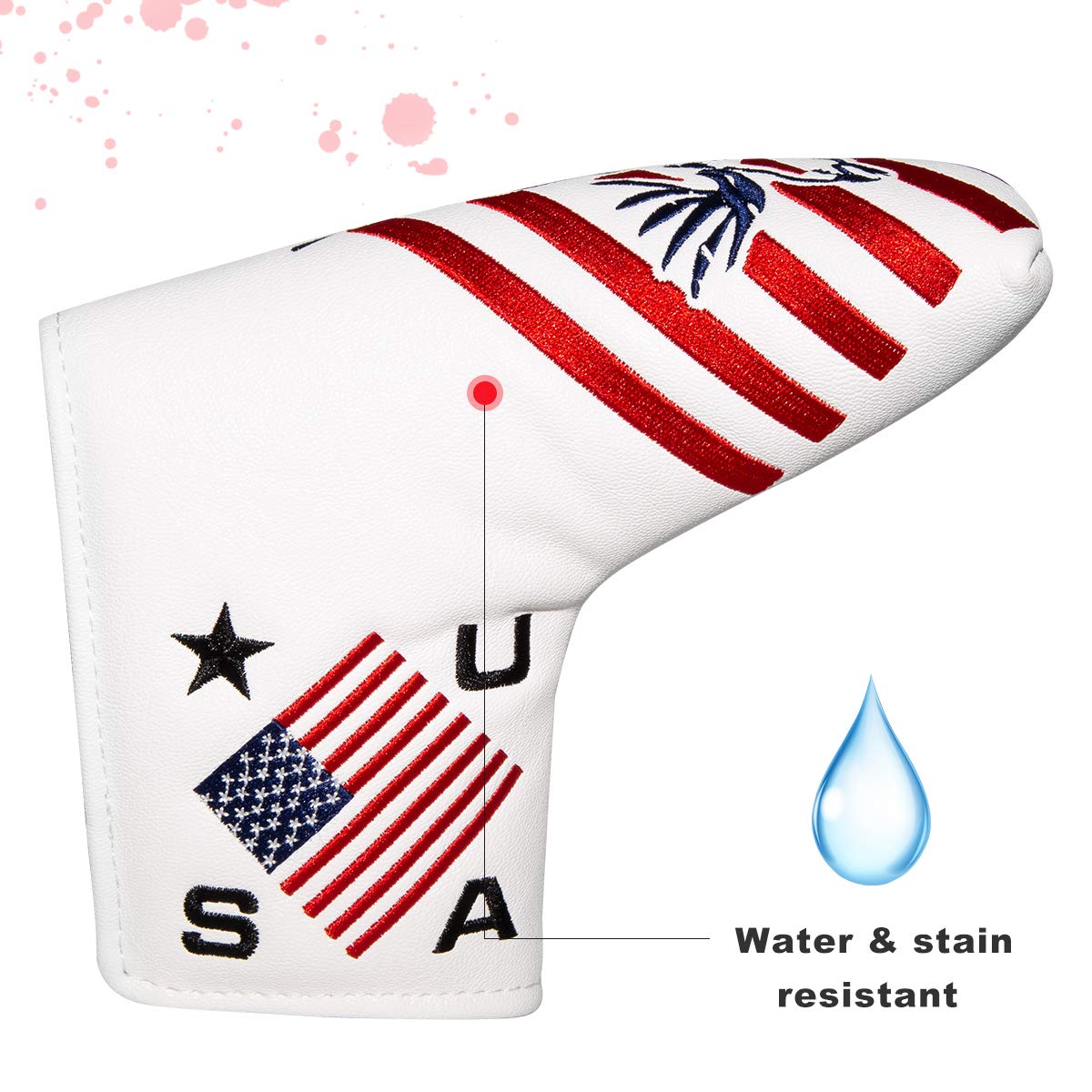 Eagle Eagles Red Blue White Leather Magnetic Blade Putter Cover Headcover Golf Club Protective Golf Accessories for Men,Patriotic