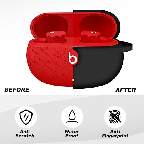 MOLOVA Silicone Case Cover for 2021 New Beats Studio Buds,Comes with Cleaning Pen, Anti-Lost Shockproof Protective Case Cover for Beats Studio Bud Easy Carrying Replacement Case with Carabiner(Black)