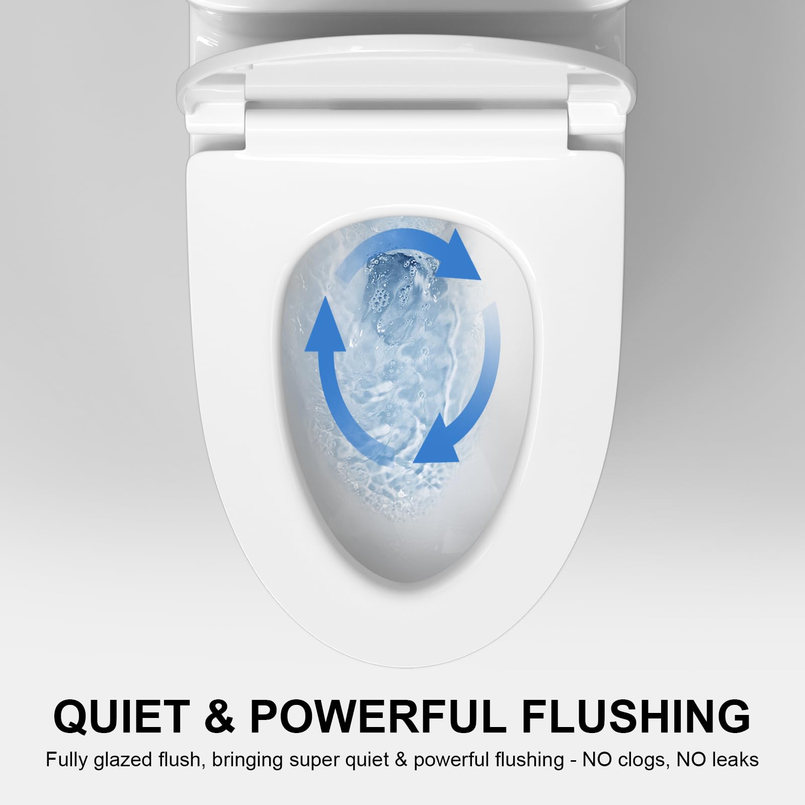 Dual Flush Elongated Standard One Piece Toilet with Comfortable Seat Height, Powerful & Quiet Dual Flush Modern Toilet, 12'' Rough-In, Glossy White,6636
