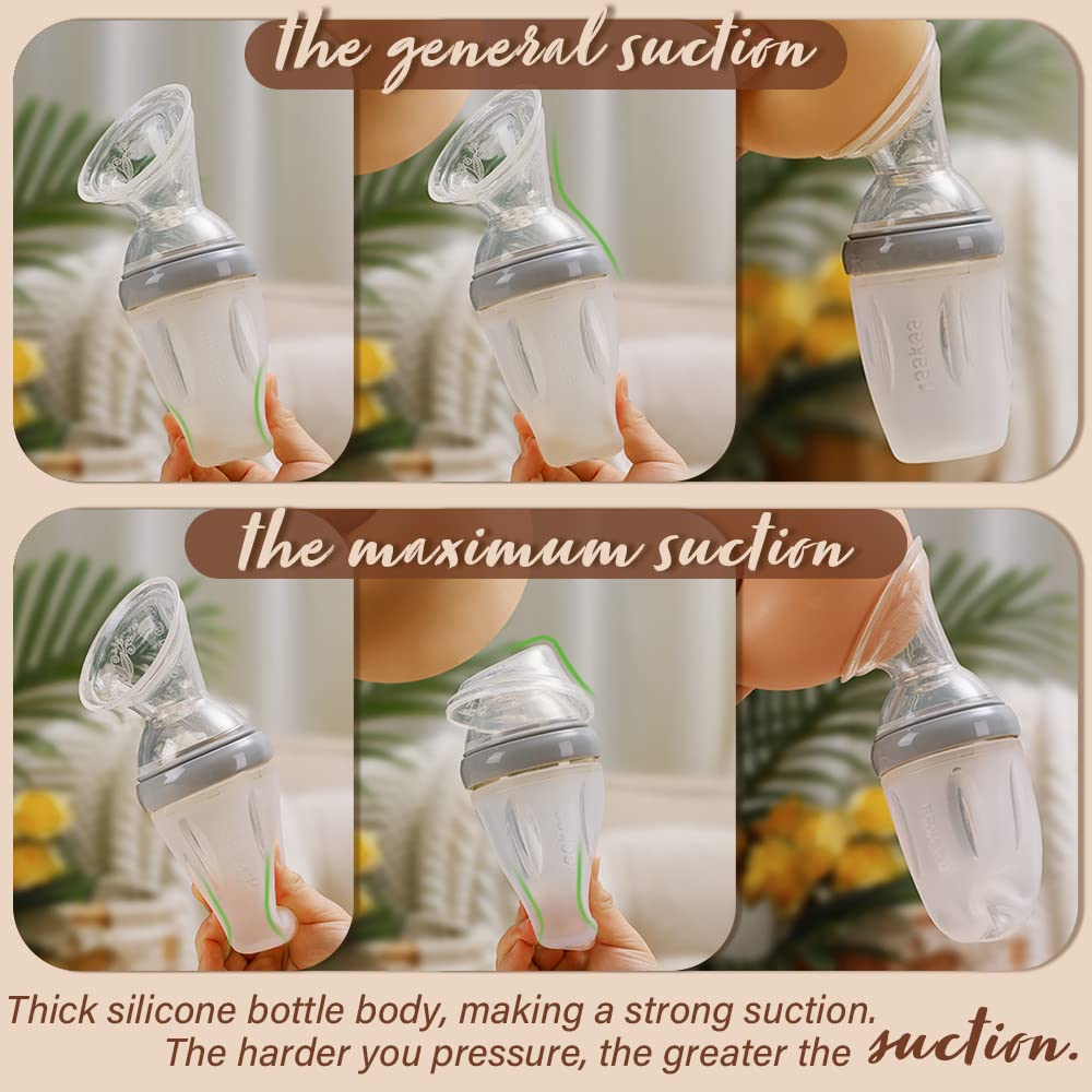 haakaa Gen.3 Manual Breast Pump 5.4oz/160ml | Multi-Functional Silicone Breast Pump for Breastfeeding | Detachable Silicone Pump and Bottle Design, Color: Peach