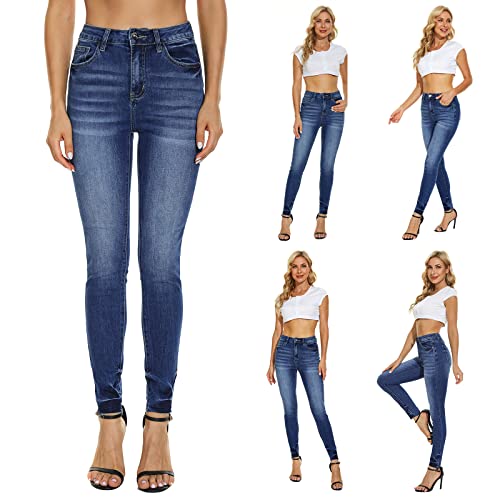 VIPONES Women's Jeans Skinny Slim Fit Ripped Super Stretchy Comfy High Rise Classic Straight Denim Pants with Pockets(145, Size 14)