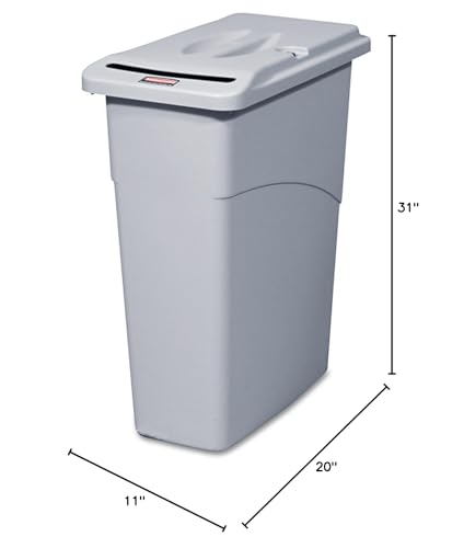 Rubbermaid 9W15LGY Slim Jim Confidential Document Receptacle w/Lid, Rectangle, 23gal, Light Gray
