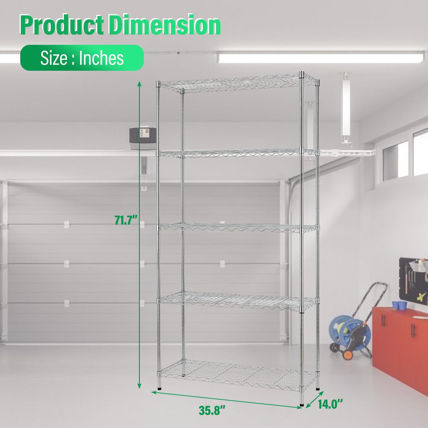 Dopinmin 5-Tire Wire Shelving Unit Household Commercial Metal Shelf NSF Heavy Duty Adjustable Utility Rolling Steel Garage Storage Shelves Metal Shelving,Chrome
