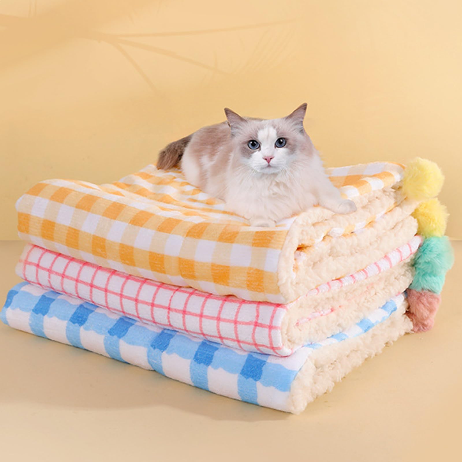 Little Pillow for Cats Puppies Ultra Soft Fluffy Pet Calming Toy Half Donut Cuddler for Joint Relief Sleeping Improve Machine Washable Blanket Set-Yellow