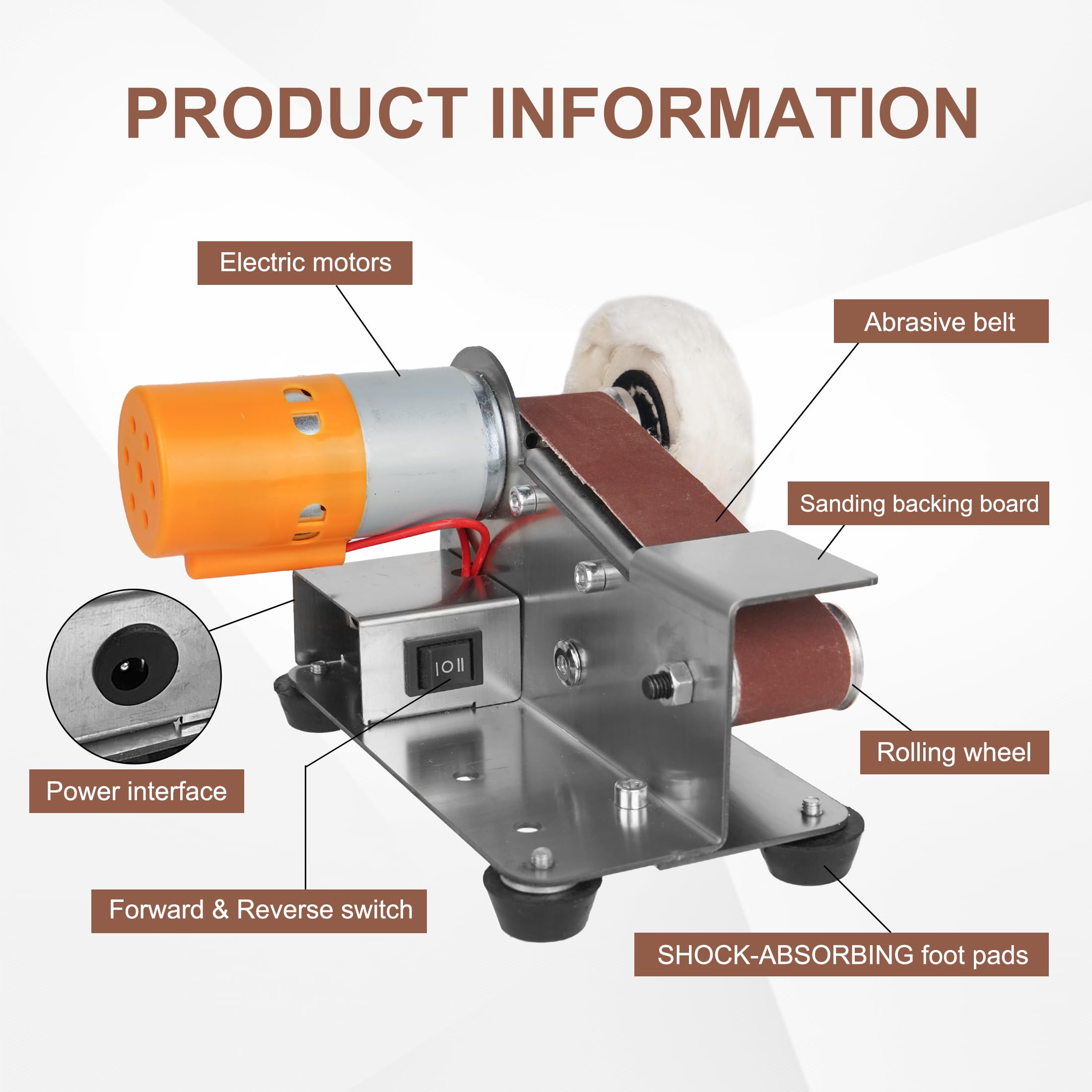 LAIWOO Mini Belt Sander, 15 Degree Electric Belt Sander, 7 Adjustable Speed Mini Bench Belt Grinder for Metal Working, Knife Making and DIY Woodworking