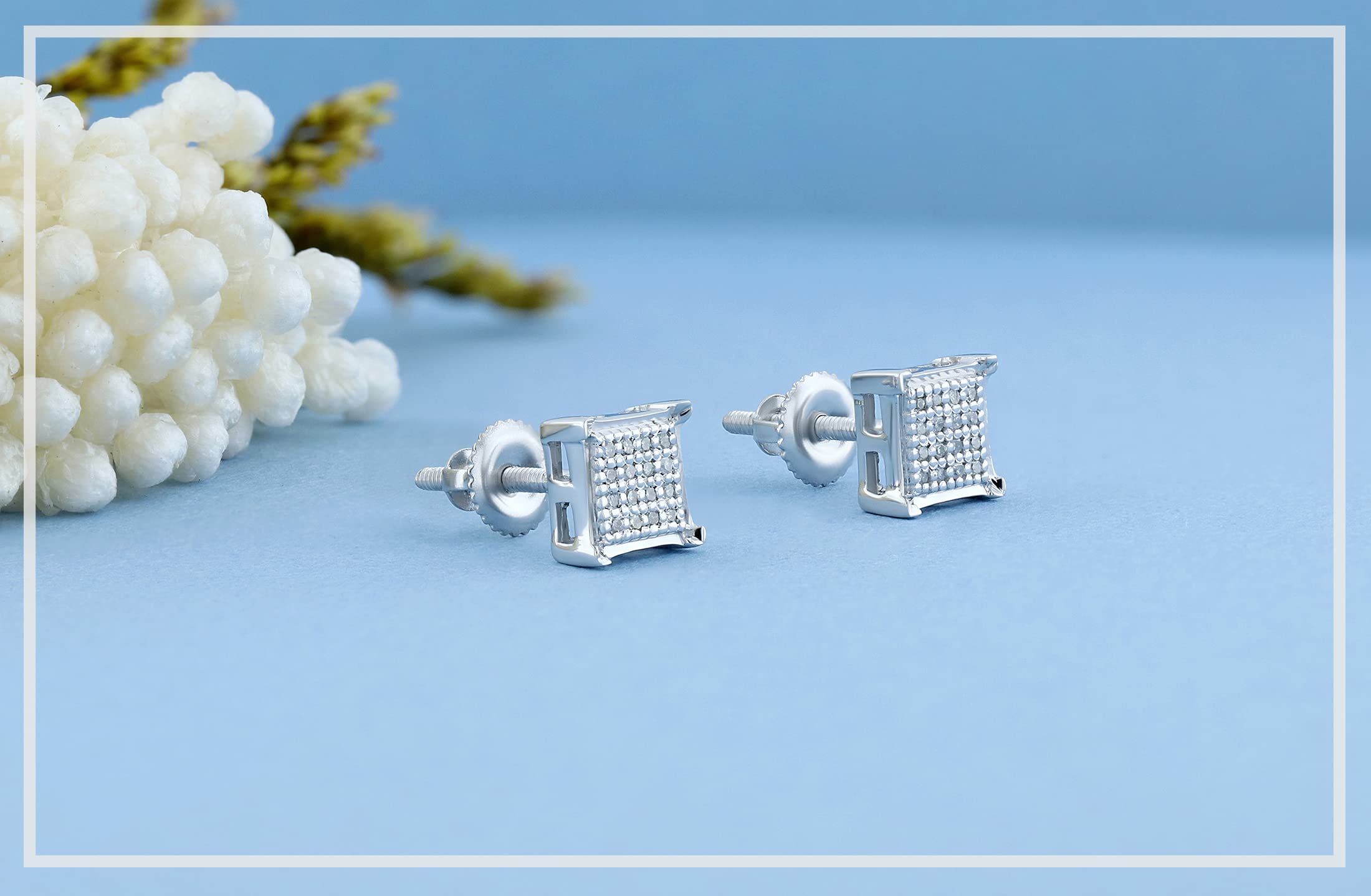Dazzlingrock Collection Round White Diamond Square Hip Hop Iced Unisex Stud Earrings (0.06 ctw, Color I-J, Clarity I2-I3) in 925 Sterling Silver in Screw Back