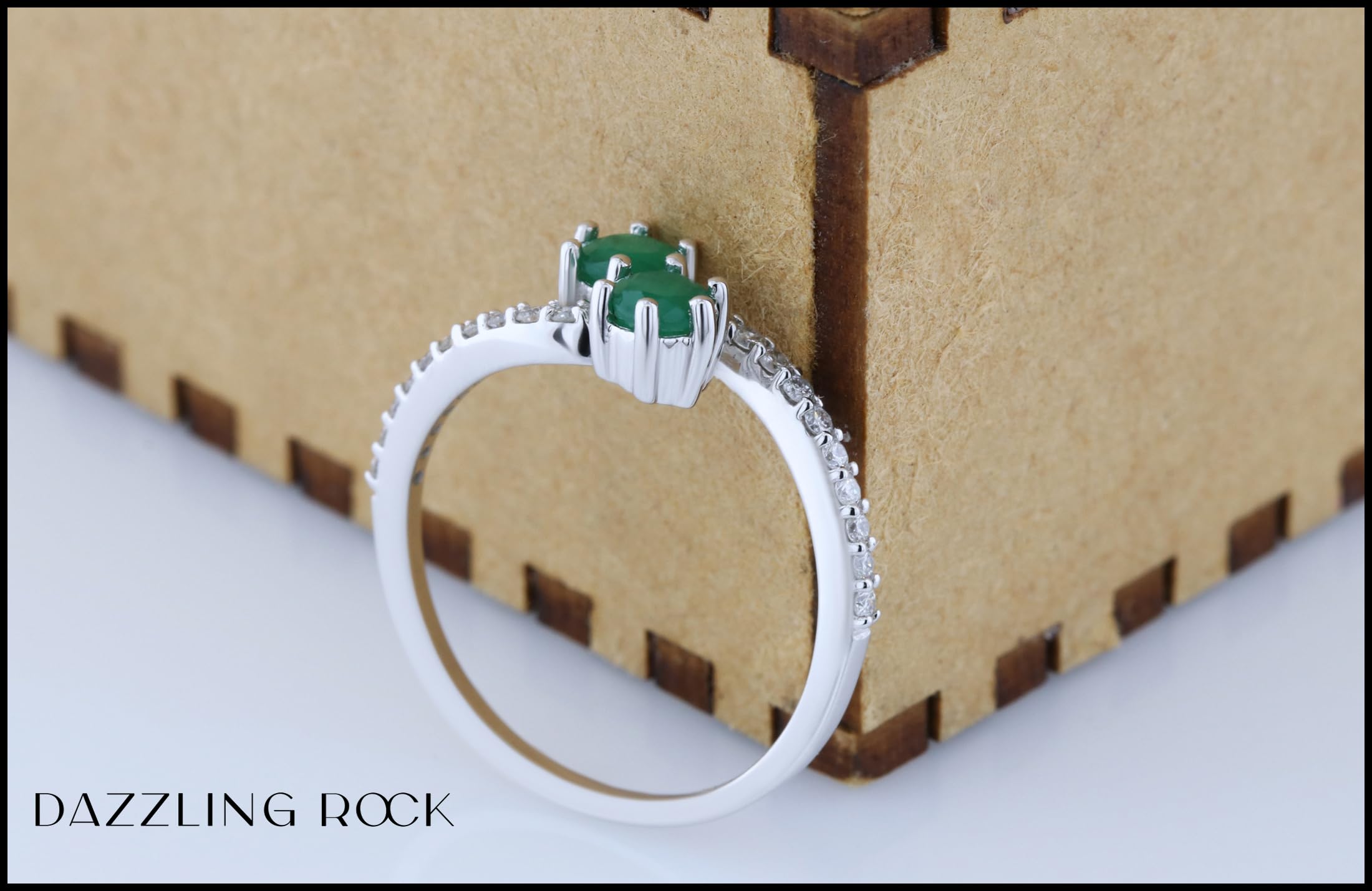 Dazzlingrock Collection Round Emerald & White Diamond Two Stone Swirl Engagement Ring in 14K White Gold, Size 7