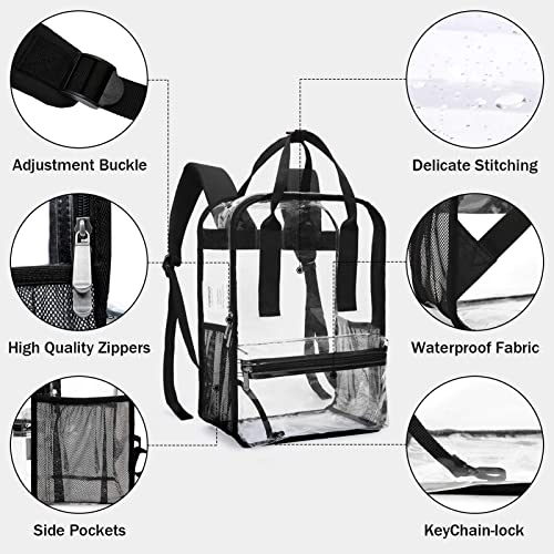 mommore Heavy Duty Clear Backpack Durable See Through Bookbags for Work, 16β Transparent Large Backpack, Black