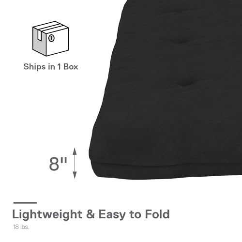DHP Eve 8 Inch Thermobonded High Density Polyester Fill Futon Mattress, 8 in, Black