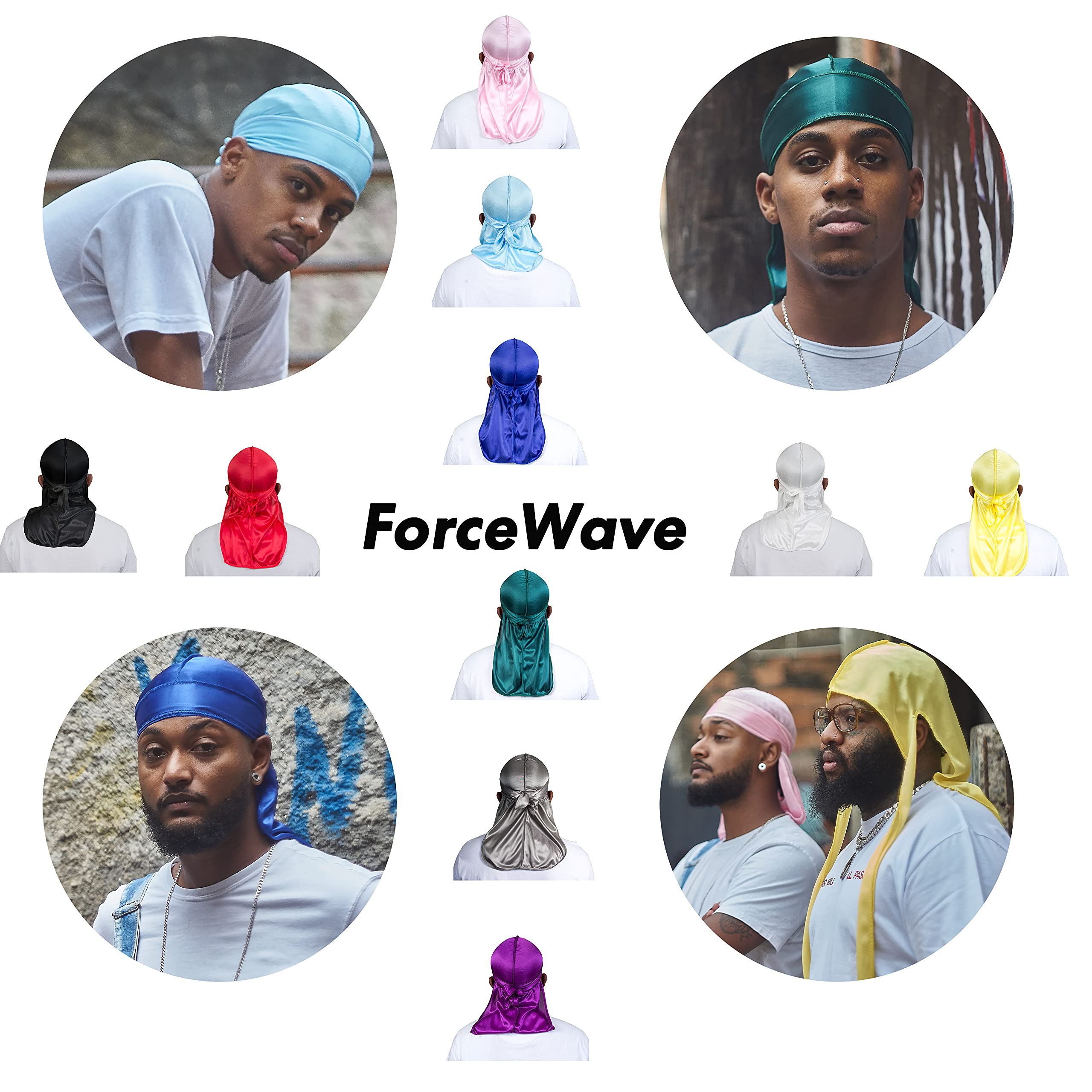 ForceWave 10 Pieces Silky Durags Long Tail for Women Men Satin Durag 360 wave,Dorag, 10 Colors