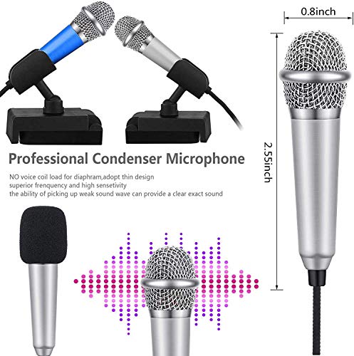 DUDU LYT Mini Microphone,Mini Karaoke Vocal and Recording Microphone Portable for iPhone ipad Laptop Android-Tiny Microphone Ideal for Kids (Blue and Silver).