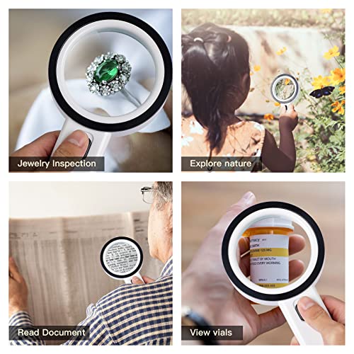 Magnifying Glass with Light, 30X Handheld Magnifying Glass, 12 LED Illuminated Lighted Magnifier for Low Vision Seniors Reading, Macular Degeneration, Soldering, Inspection, Coins, Jewelry, Exploring