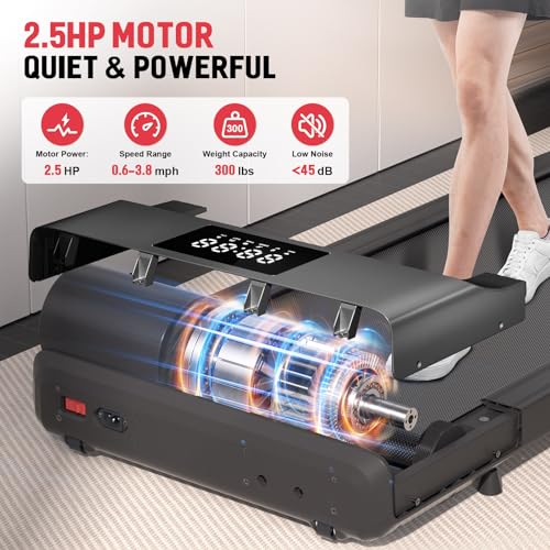 DeerRun Walking Pad, Smart Under Desk Treadmill for Home/Office, Portable Walking Treadmill 2.5HP, Walking Jogging Machine with 300 lbs Weight Capacity, APP/Remote Control, LED Display