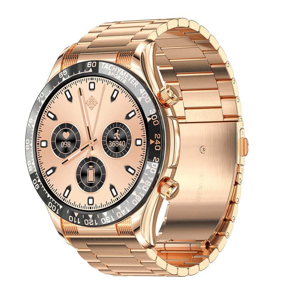 MaLageB Smart Watch for Men,1.32 Inch Round Ultra HD Smartwatch Waterproof Activity Tracker with Text and Call Sleep Monitoring Blood Oxygen for Android Phones & iOS (Gold)