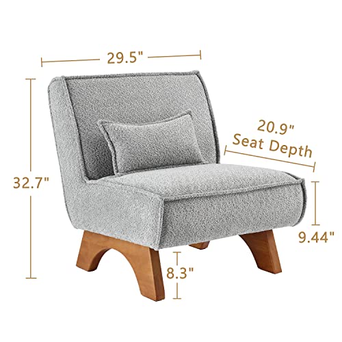 Volans Modular Sectional Sofa Teddy Fabric Sofa, Convertible Sofa Bed with Curved Wooden Legs, Composable Single Seat Sofa Chair with Pillows, Small Sofa for Living Room, Loft, Office, 2 PCS, Gray