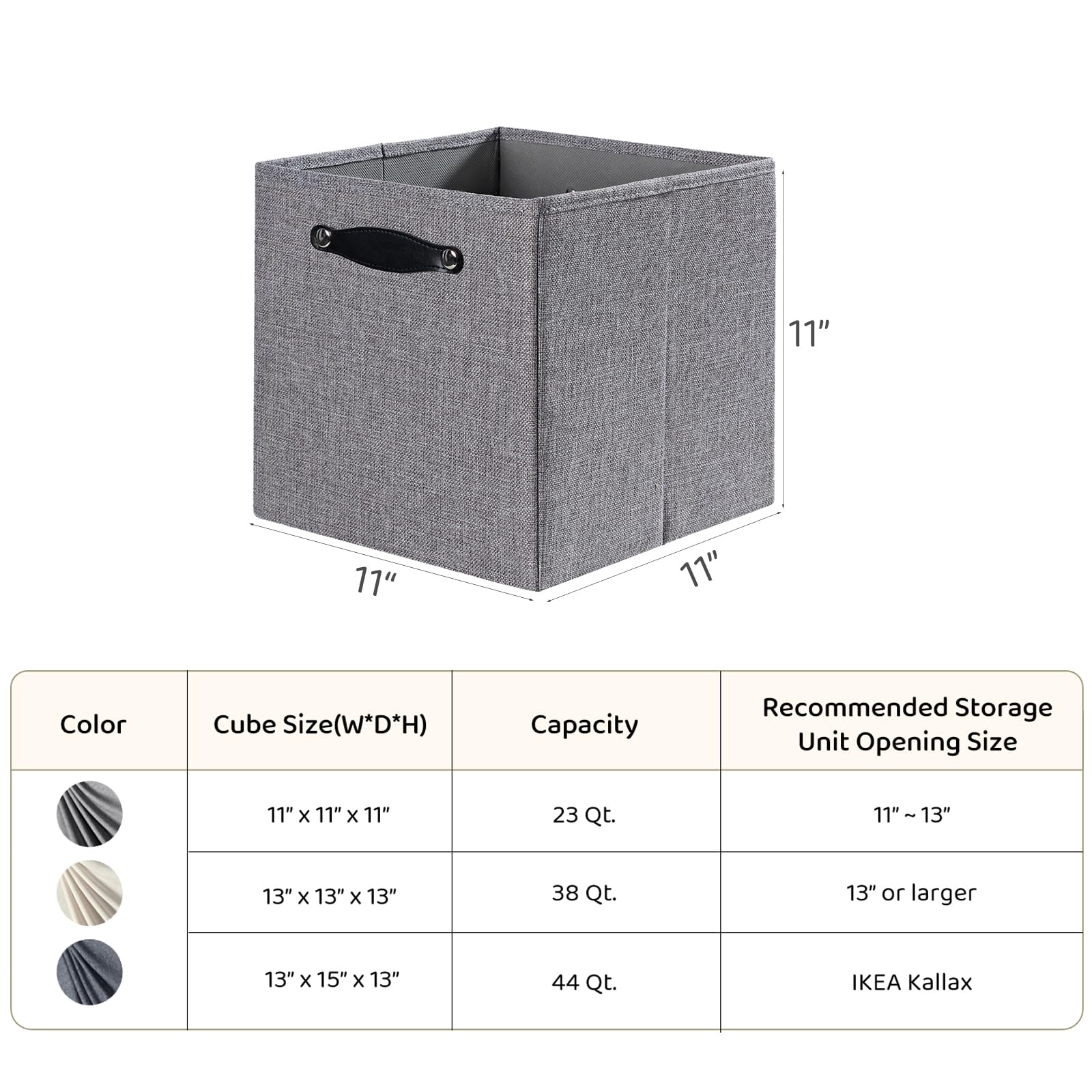 FABINADO Thickened Storage Cubes, 13x15 Inch Foldable Storage Cuby Bin with Dual Handles for Kallax, Gray, 4 Pack