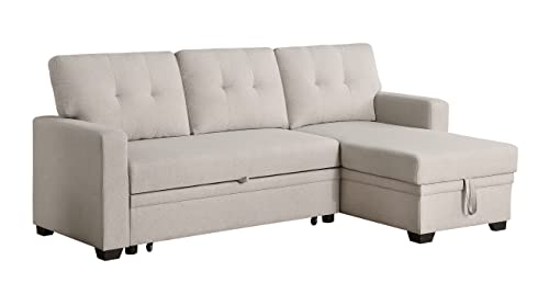 Livavege Convertible Sleeper Sectional Sofa with Pull-Out Couch Bed, L-Shaped Couch w/Storage Chaise, Modern Linen Fabric Corner 3-Seaters Couches for Living Room, Apartment and Small Space