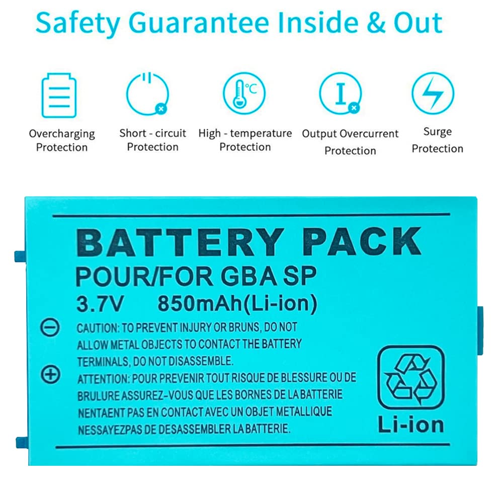 Gameboy Advance SP Battery, TFSeven 1Pcs Nintendo GBA SP Replacement Battery 850mah 3.7V Rechargeable Lithium Ion for Nintendo GBA Sp Gameboy Anvance SP