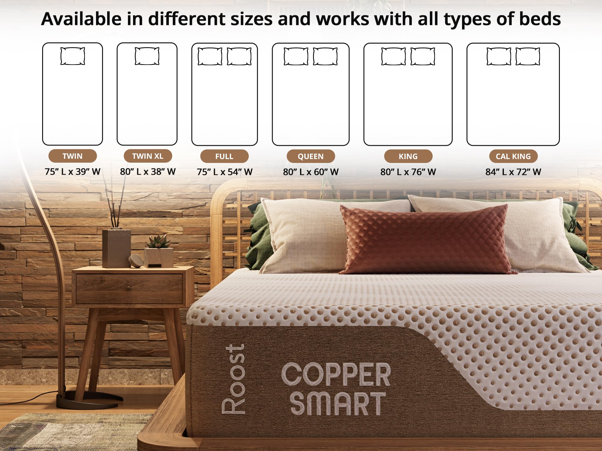 Roost Copper Smart 14-Inch Thermic Gel Memory Foam Mattress with Copper Infused Cover for Cool and Comfortable Sleep, Easy Set Up and Durable Copper Mattress, Full