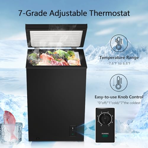 R.W.FLAME Chest Freezer 2.8 Cubic Feet, Small Deep Freezer with Basket, Adjustable Temperature, Energy Saving, Top open Door Mini Compact Freezer