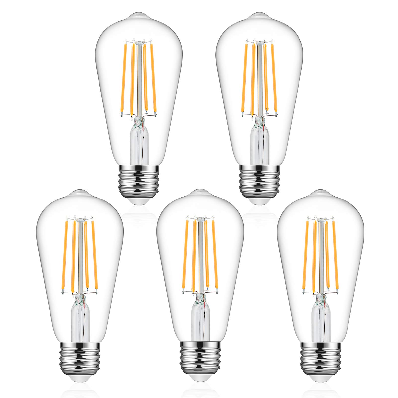 Defurhome LED Edison Bulbs 60W Equivalent, Daylight White 4000K, High 95+ CRI Eye Protection LED Bulb, ST58 LED Filament Light Bulbs, Antique Style Lighting, Non Dimmable, E26 Medium Base - Pack of 5
