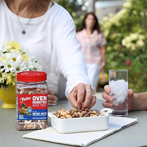 Fisher Oven Roasted Never Fried Deluxe Mixed Nuts, 24 Ounces (Pack of 1), Almonds, Cashews, Pecans, Pistachios, Snacks for Adults, Made With Sea Salt, No Added Oil, Artificial Ingredients or Preservatives, Trail Mix, Gluten Free