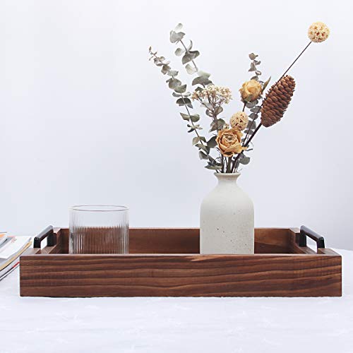 Wood Serving Tray with Handles, Butizone Rustic Nesting Serving Trays for Eating, Breakfast, Party, Kitchen, Tea Coffee Table, Ottoman and Home Decor, Decorative Serving Trays, Set of 3