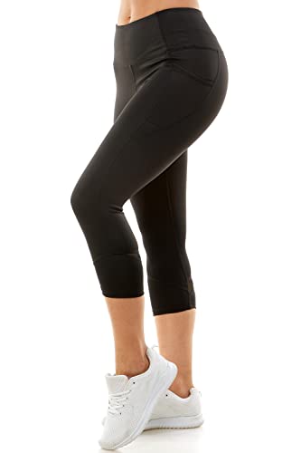 EttelLut - Women's Mesh Capri Leggings Pants with Side Pockets for Storage - Black Medium