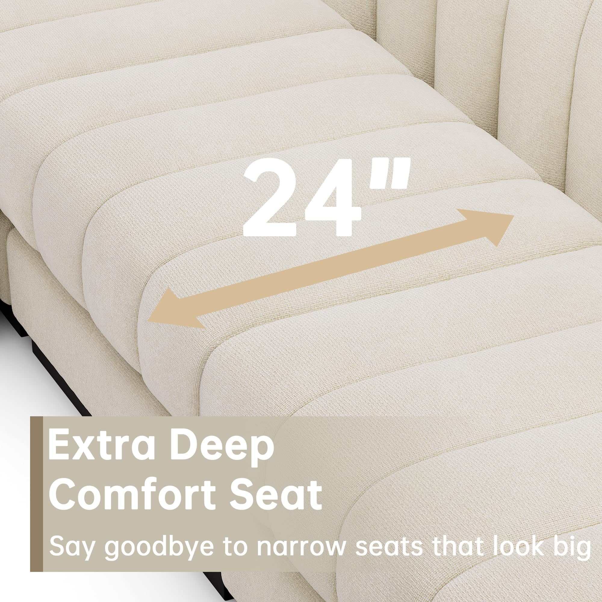 Morden Fort 128'' Oversized Sofa Couch Extra Deep 4 Seater Couch Modular Convertible Sectional Sofa Set Comfy Modern Sofas Couches for Living Room Apartment Bedroom Chenille Beige