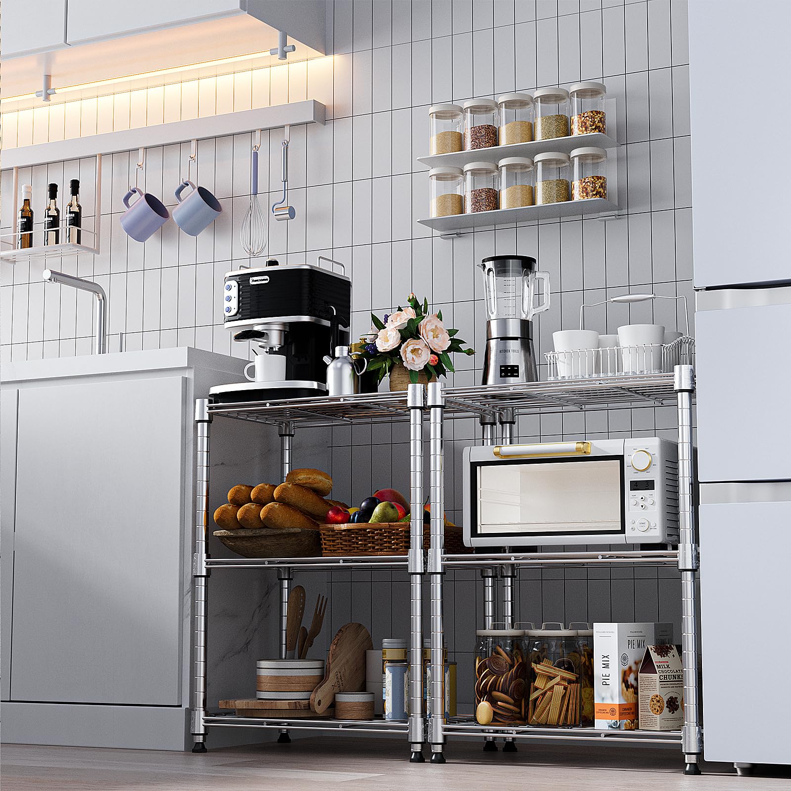 MZG 450 lbs Wire Storage Shelving 3-Tier Utility Shelving Unit Steel Organizer Wire Rack for Home,Kitchen,Office,Chrome(11.8" D x 17.7" W x 26.3" H)