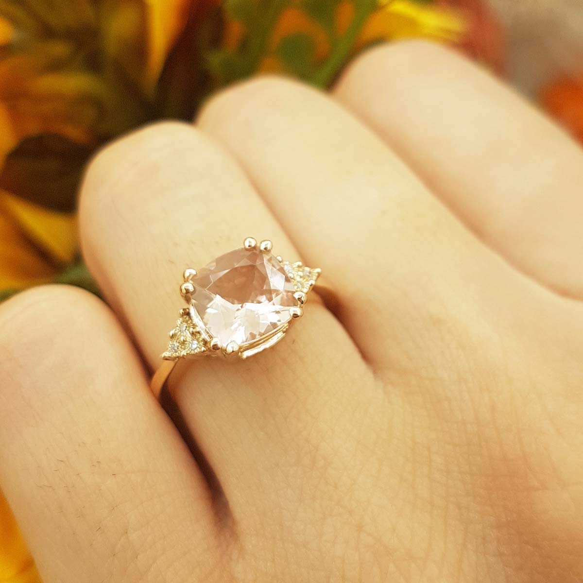 Dazzlingrock Collection 10K 8 MM Cushion Morganite & Round White Diamond Ladies Engagement Ring, Rose Gold, Size 7