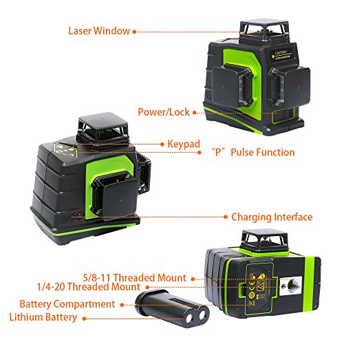 Huepar 3D Self-Leveling Laser Level 3x360 Red Cross Line 100Ft Three-Plane Leveling and Alignment Laser Level Tool -Two 360° Vertical and One 360° Horizontal Line -Magnetic Pivoting Base GF360R