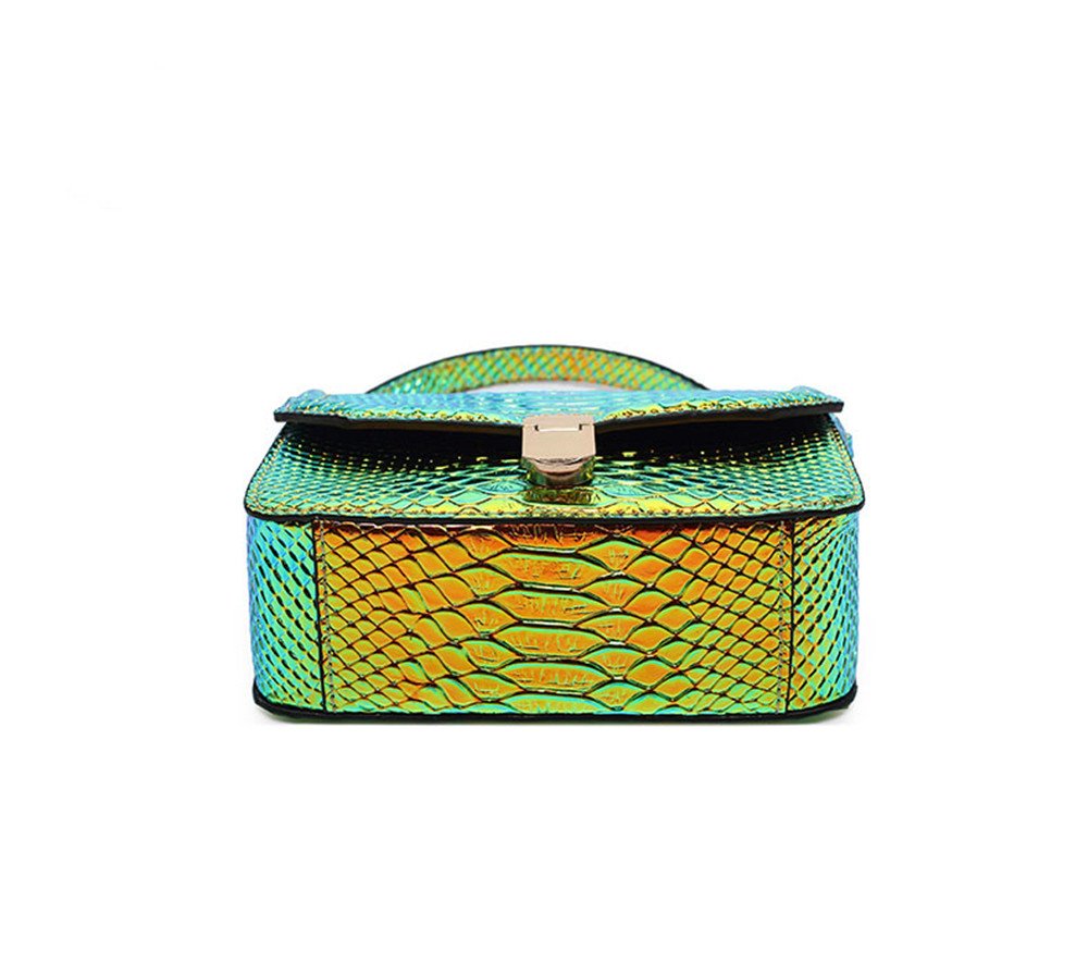 Yair Yangtz Holographic Snakeskin Crossbody Bag Shoulder Bag Women's Hologram Leather Purse (S Green)