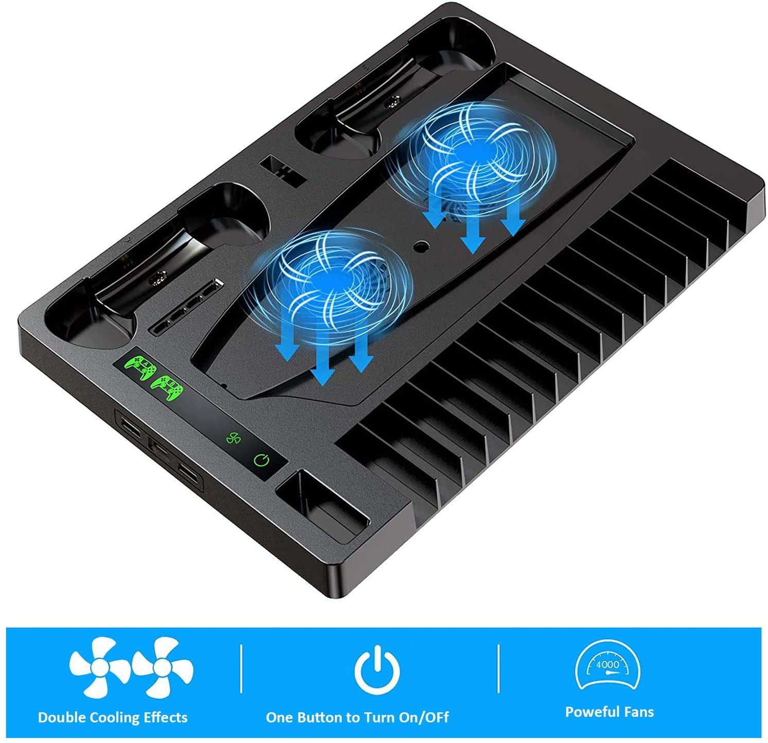 DeHasion Mulfunction PS5 Cooling Stand with Ps5 Controller Charger Docks/Vertical Cooler System/Headset Holder/15-Slot Disc Stoarge for PS5 DE and UHD Edition