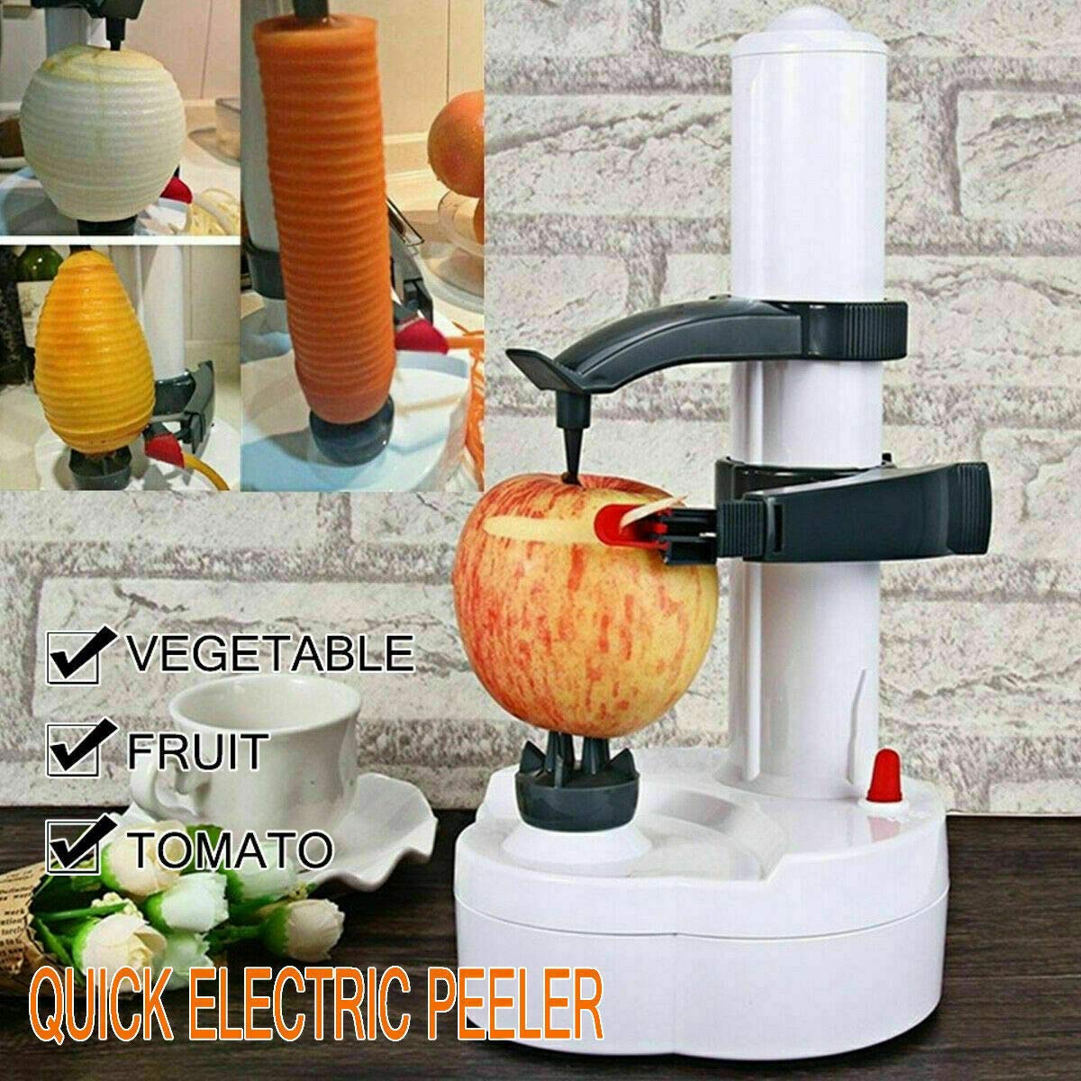 Electric fruit potato Peeler Automatic Rotating Cutter Apple Paring Machine Kitchen Peeling Tool White