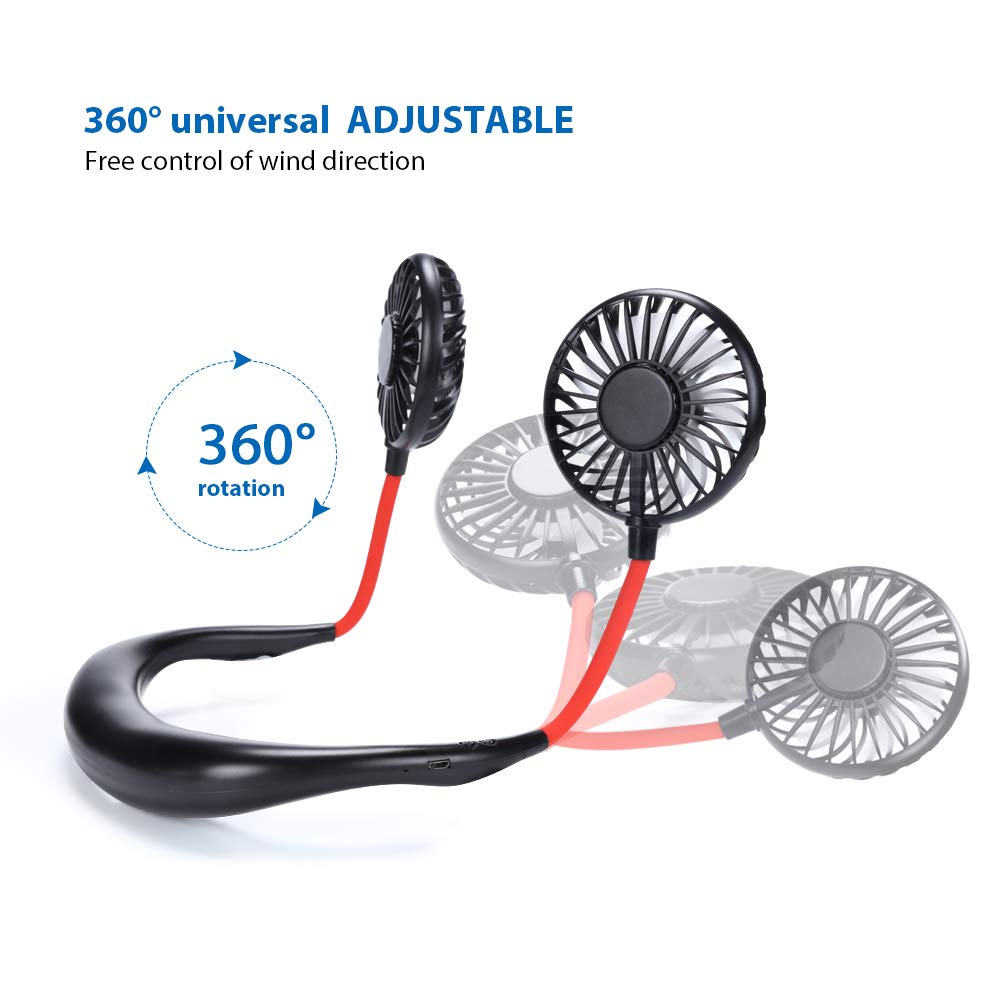 Dongsui Hand Free Neck Fan LED Lights USB Rechargeable for Outdoor Travel Office (Pink)