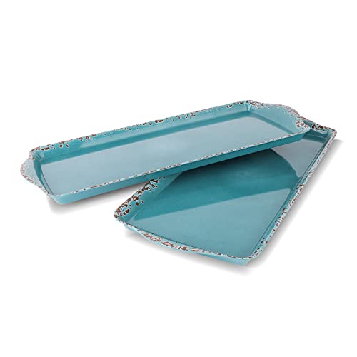 LOK-OSEMILE Gourmet Art Crackle Set of 2 Melamine Rectangular Serving Trays/Platters Aquamarine blue 15"
