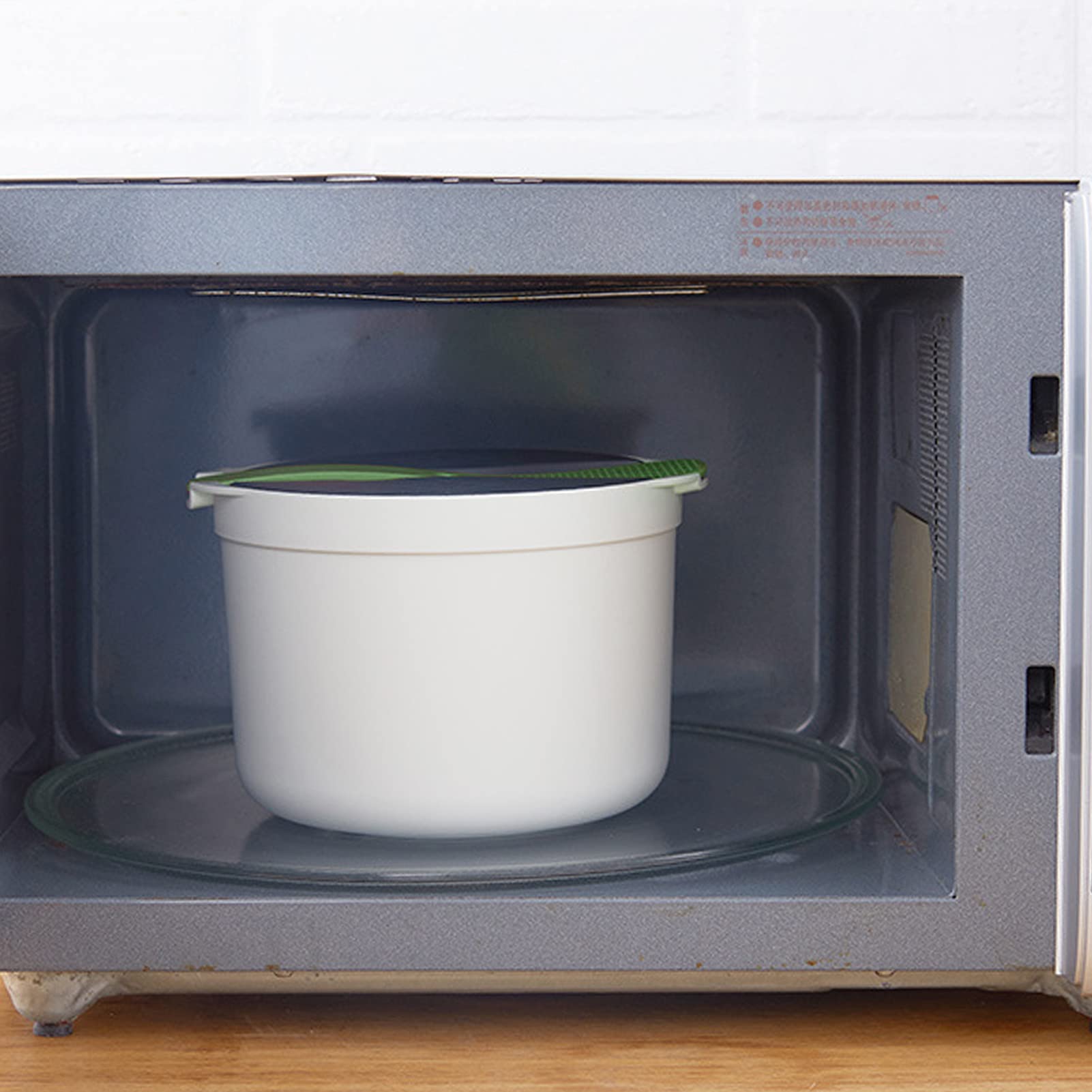 Microwave Rice Cooker, 2l Microwave Pasta Cooker Microwave Pressure Steamer with Rice Spoon Lid Strainer Vegetable Steamer for Microwave Hot Rice(Green)