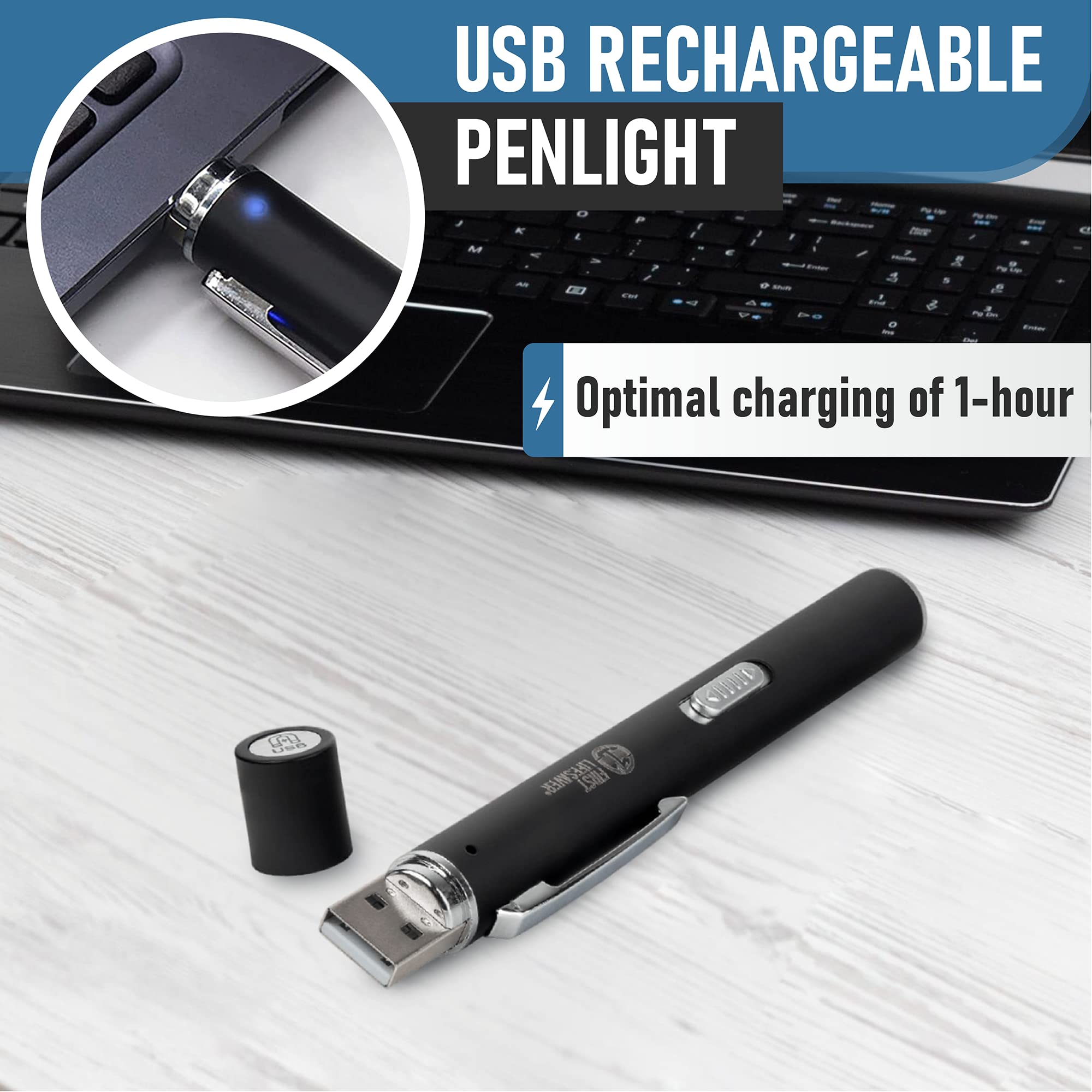 First Lifesaver Dual Beam LED Penlight for Nurses, Doctors, and Medical Professionals, Check Pupil Response, Ear, Nose, and Throat, Slim USB Rechargeable Flashlight (2 Black)
