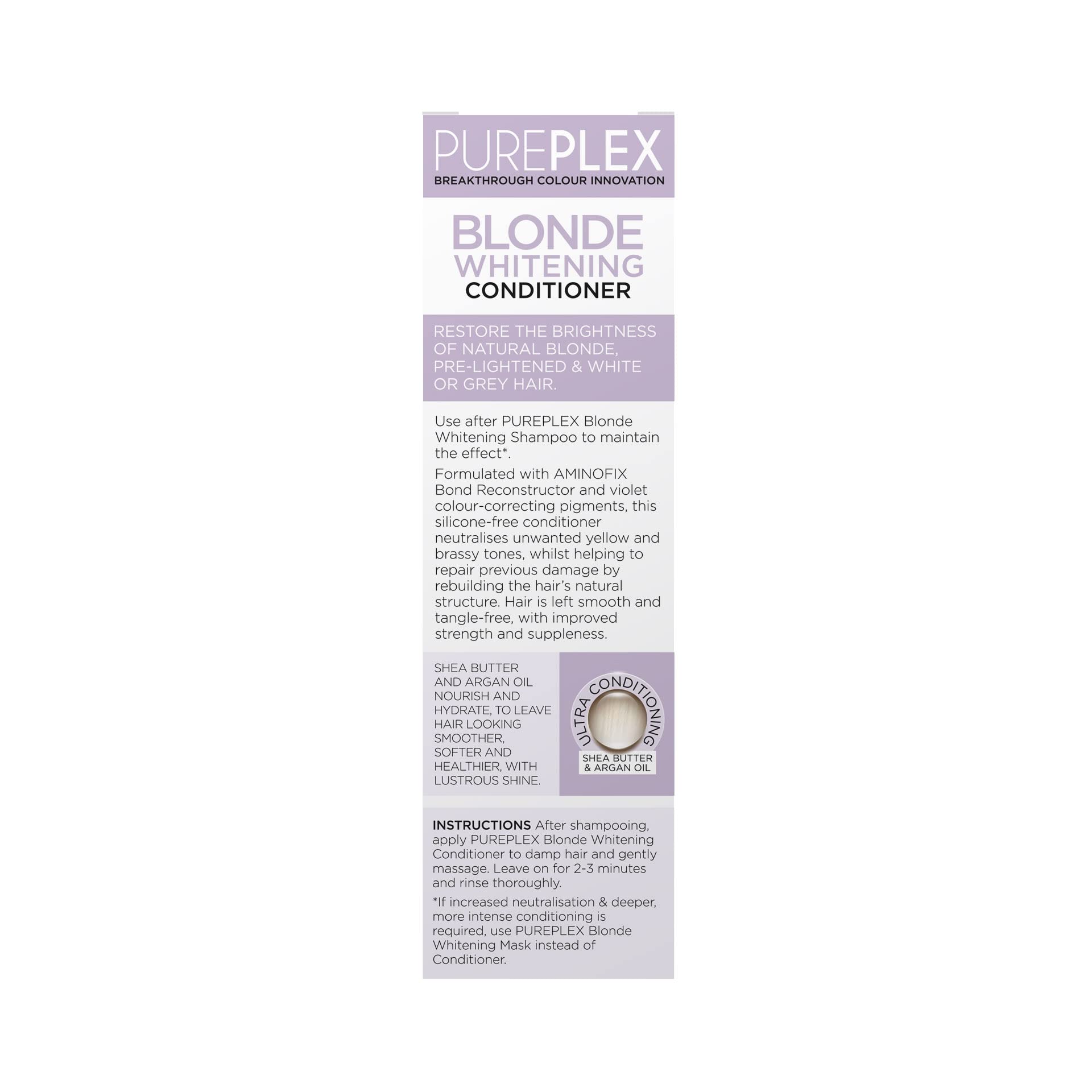 PurePlex Bond Reconstructing Blonde Conditioner. Neutralizes Brassy & Yellow Tones in All Blonde, Lightened and Grey Hair Whilst Repairing and Leaving Hair a Clean, Crisp White Blonde.