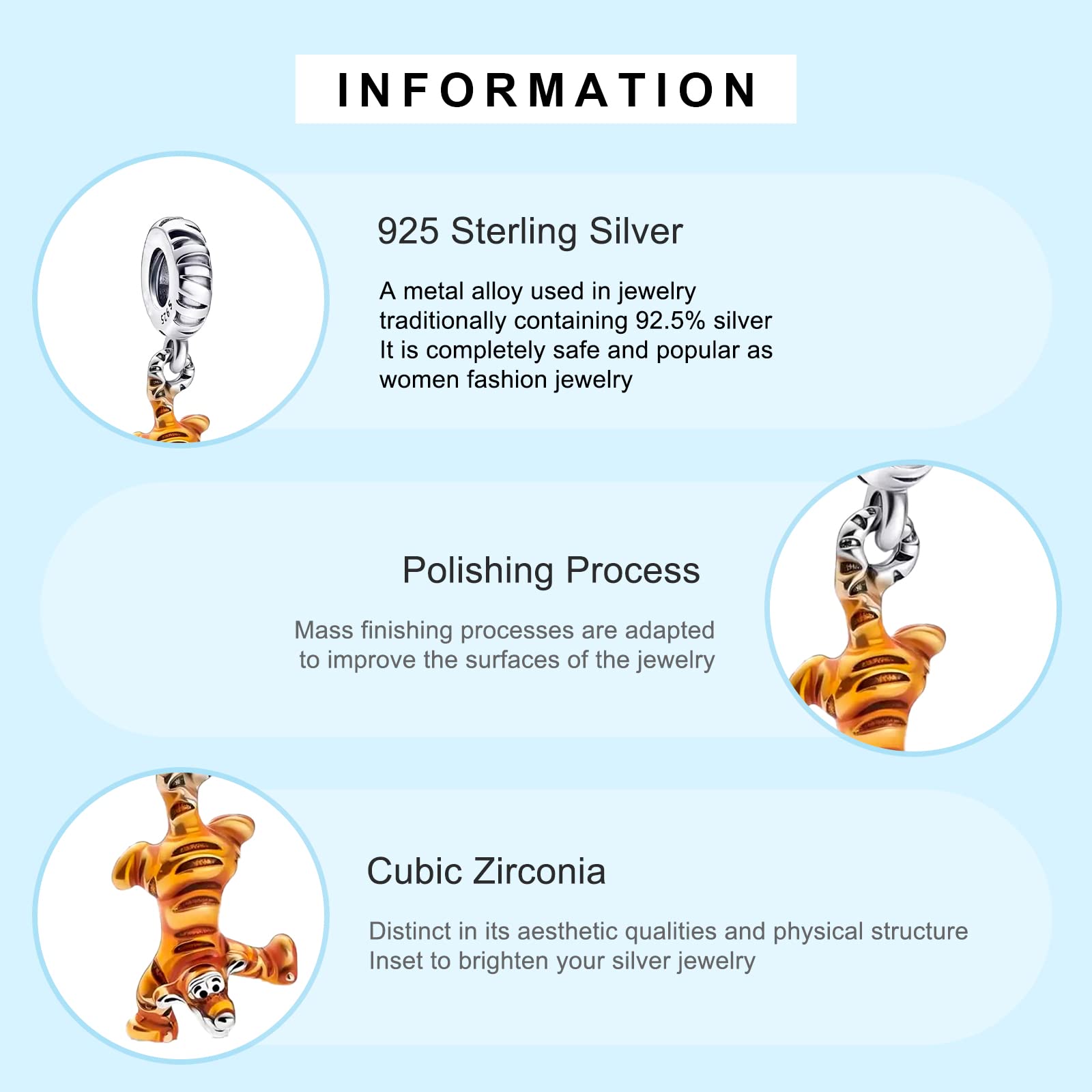 HAEPIAR S925 Silver Charm for Bracelet Necklace Sterling Silver Dangles Gold Tigger for Women
