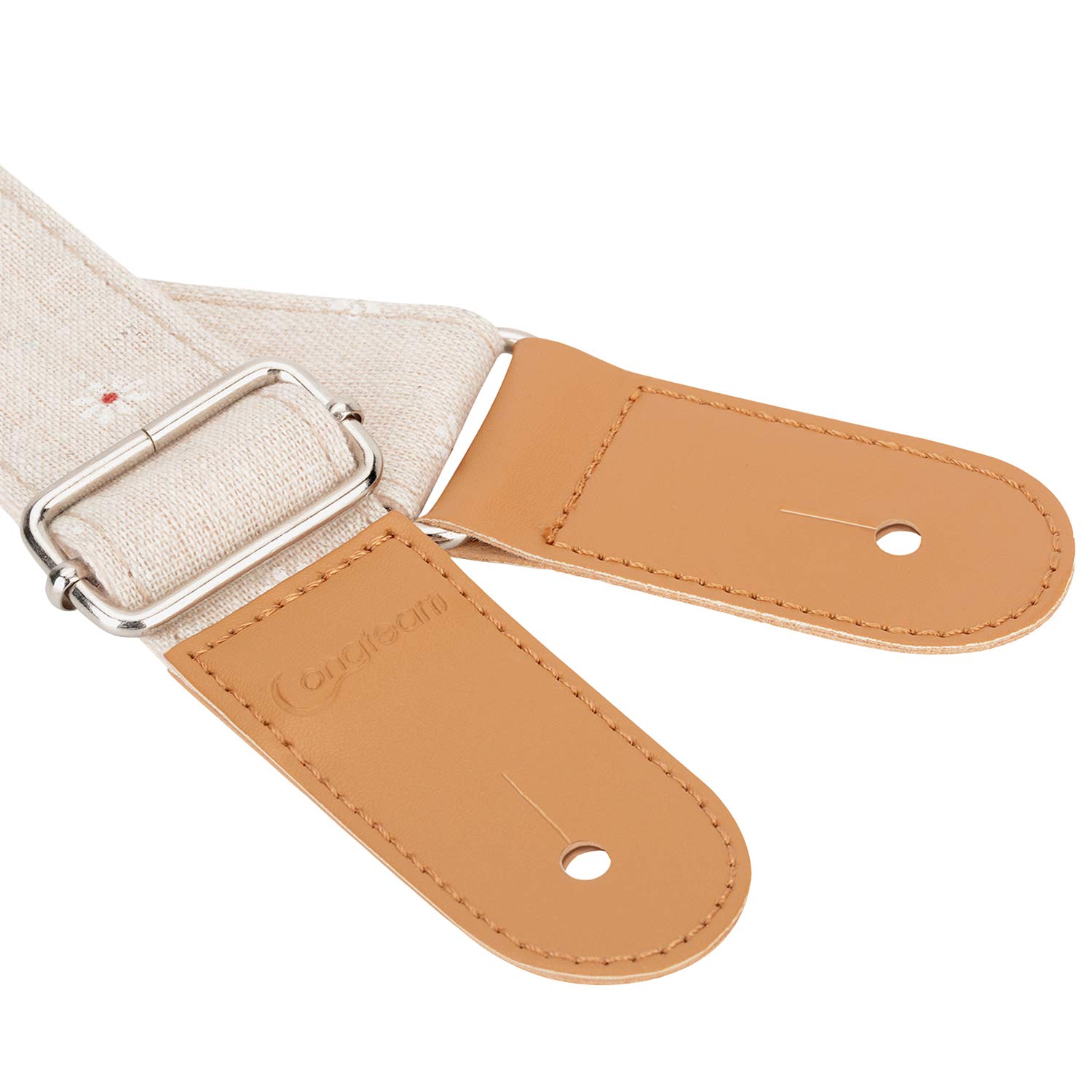 Dulphee Daisy Ukulele Strap with 1 Pick & 1 Button, Cotton Linen White Adjustable Uke Shoulder Strap for Soprano Concert Tenor Baritone Ukuleles, Banjo and Mandolin (Daisy)