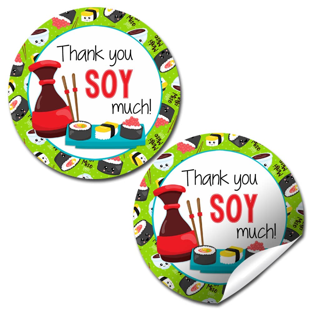 Thank You Soy Much Sushi Appreciation & Encouragement Sticker Labels, 40 2" Party Circle Stickers by AmandaCreation, Great for Teachers, Co Workers, Employees and Anyone Who Needs to Feel Appreciated